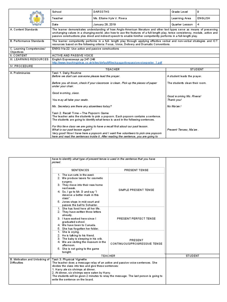 Active and Passive Voice Lesson Plan | PDF | Verb | Subject (Grammar)