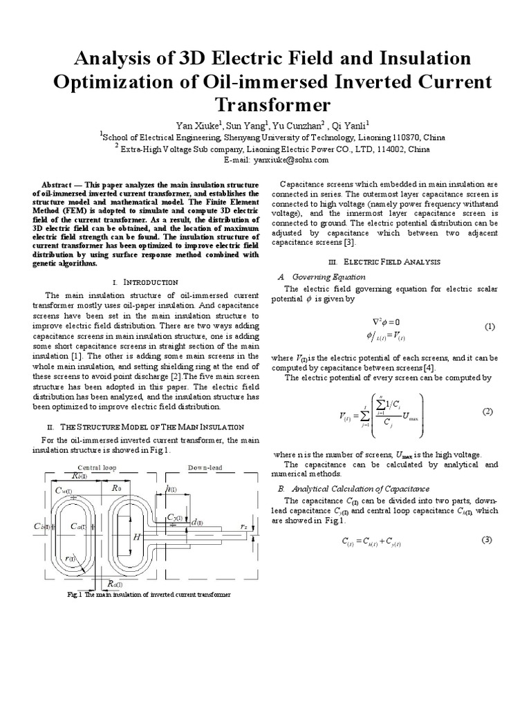 Analysis of 3d Electric Field and Insualtion of Oil-Immersed Inverted ...