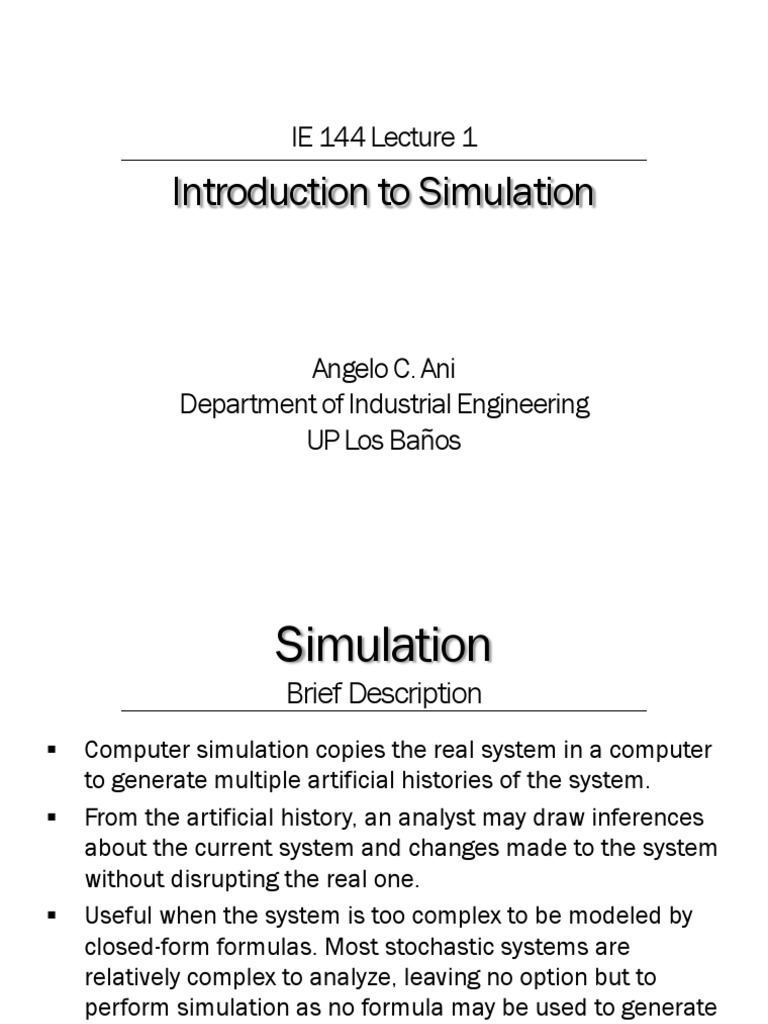 Brief Introduction To Simulation | PDF | Computer Simulation | Simulation
