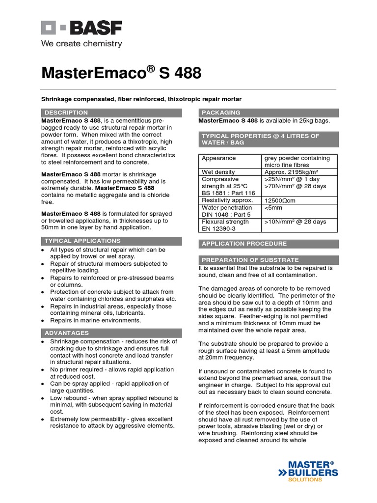 Basf Masteremaco S 488 Tds | PDF | Corrosion | Concrete