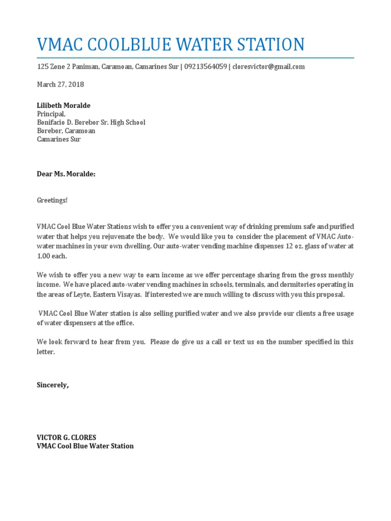 Letter Intent Vman Coolblue Water Station | PDF