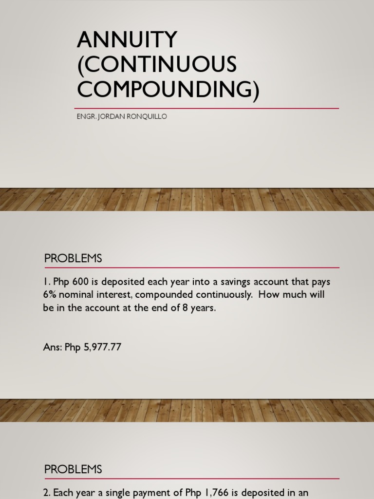 Annuity (Continuous Compounding) and MARR | PDF | Internal Rate Of ...