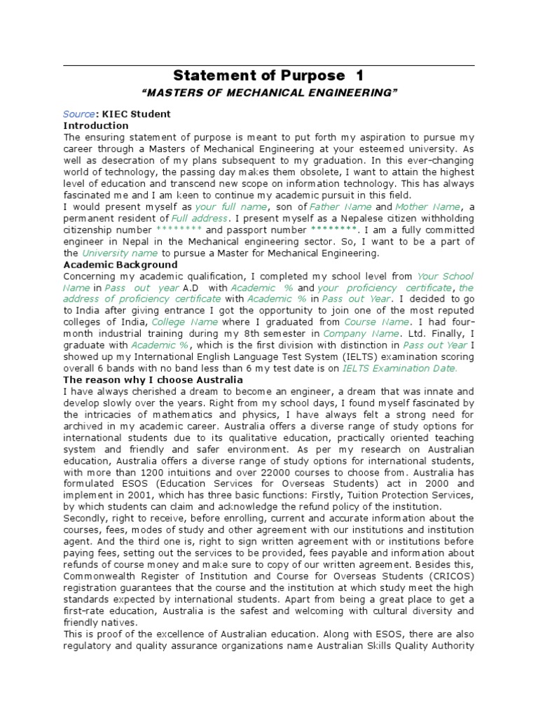 Statement of Purpose 1 | PDF | University | Engineering