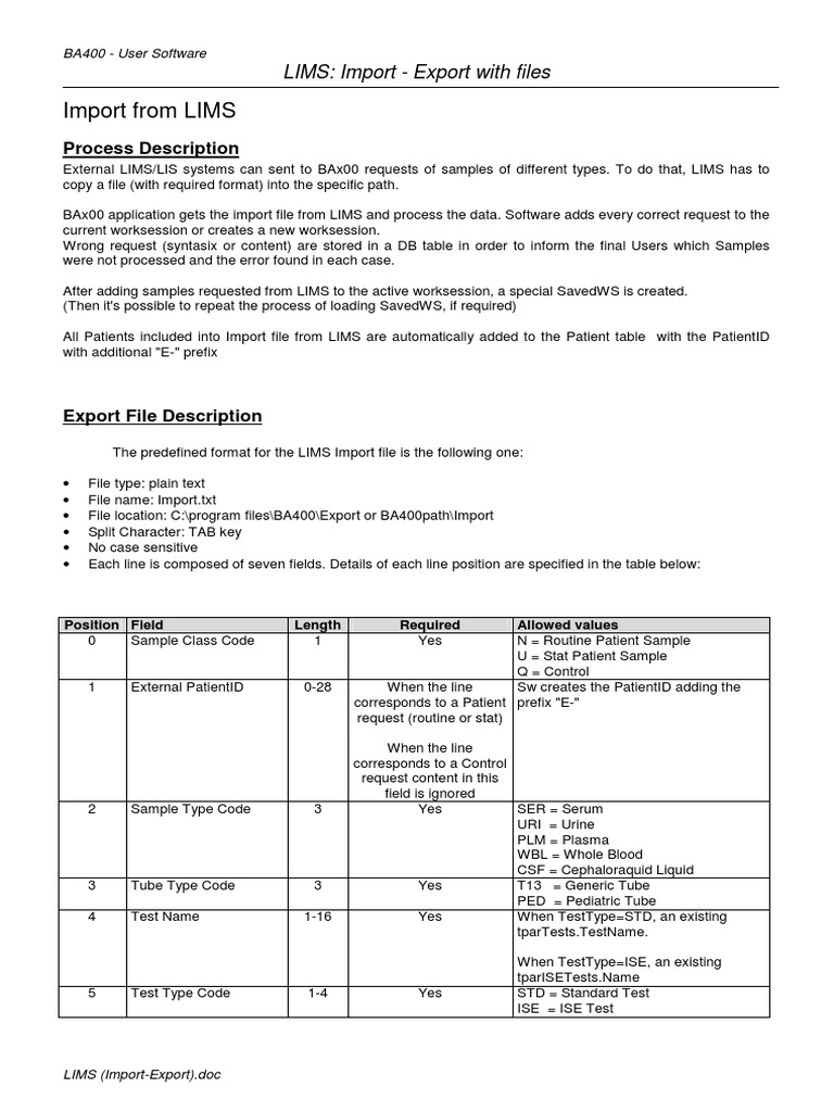 BA400 - LIMS Import-Export (Nov12) PDF | PDF | File Format | Computer File