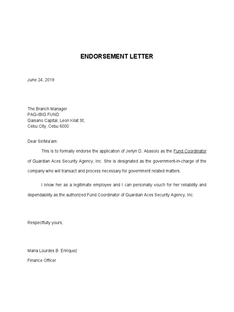 Endorsement Letter | PDF