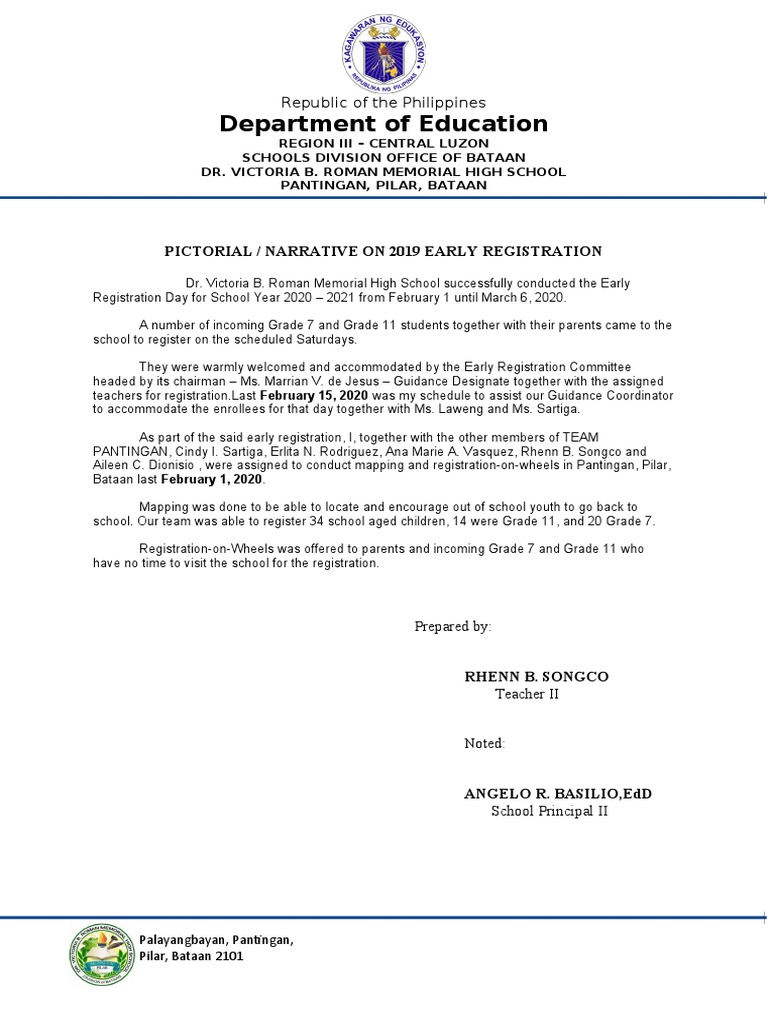 Narrative On Early Registration | PDF