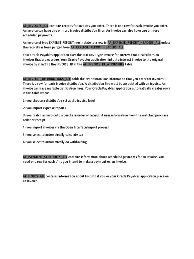 Oracle Payables Data Structure Guide | PDF | Accounts Payable | Invoice
