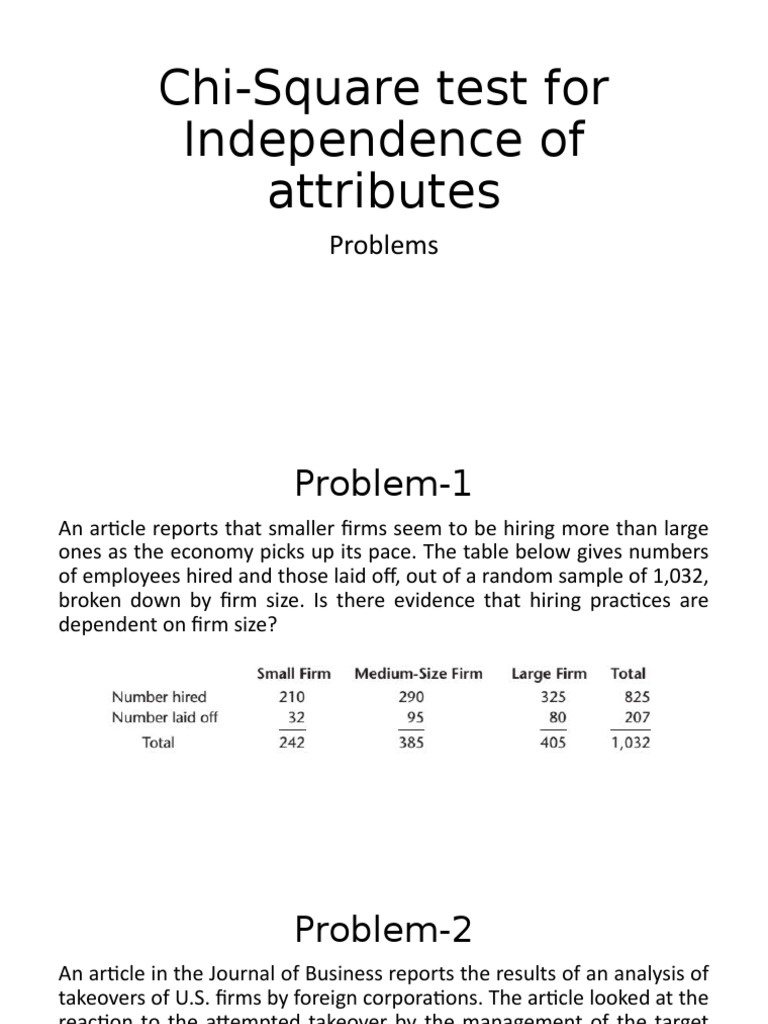 Chi-Square Test Independence Problems | PDF | Takeover | Beta (Finance)