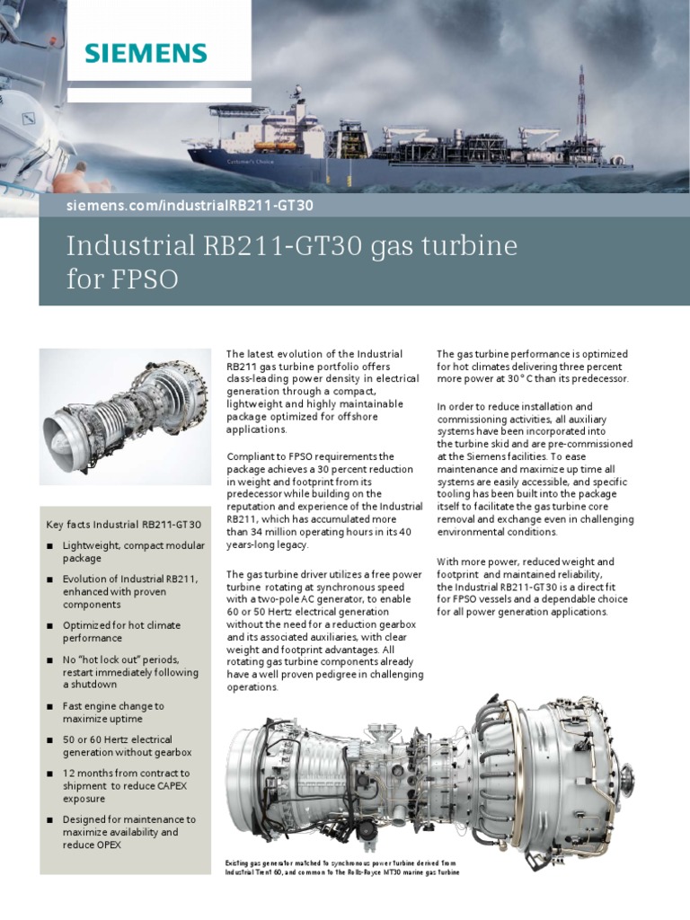 Factsheet RB211 GT30 - FPSO | PDF | Gas Turbine | Electric Generator