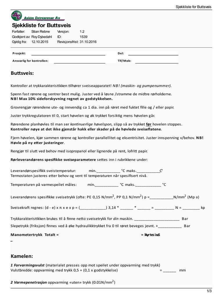 3.5 - Sjekkliste For Buttsveis | PDF