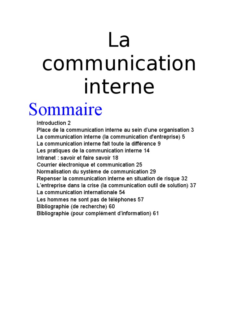 Communication Interne | PDF | la communication | Informations