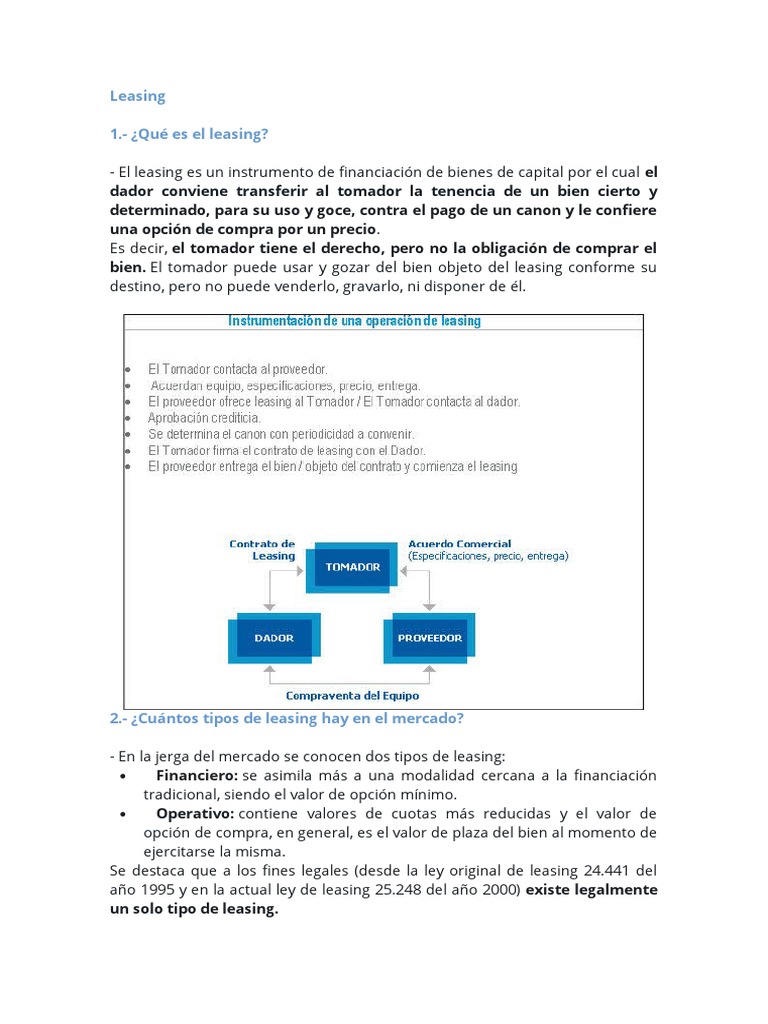 Definición y Tipos de Leasing | PDF | Arrendamiento | Bancos