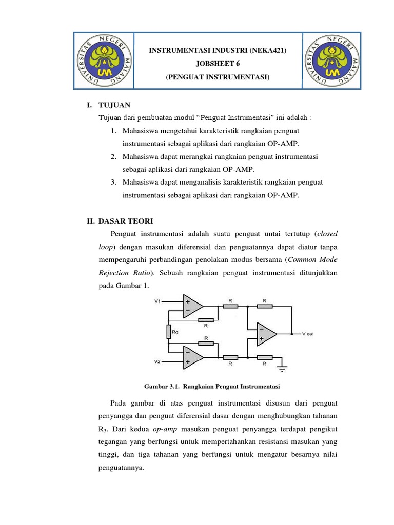 Instrumentasi Industri Jobsheet 6 Penguat Instrumentasi PDF | PDF