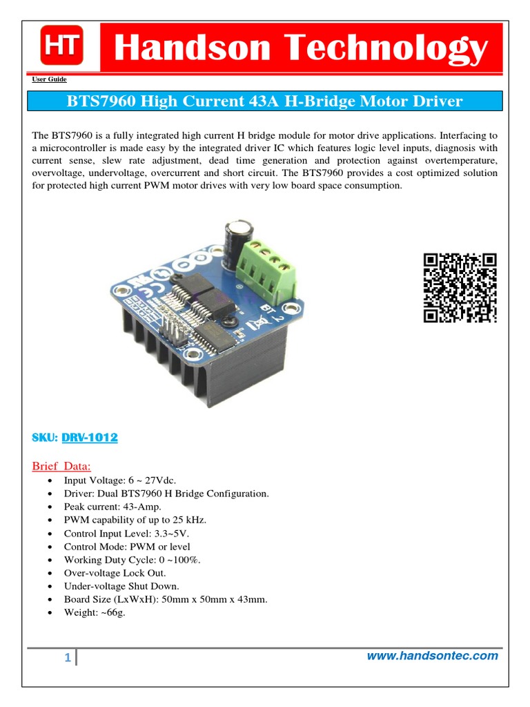 BTS7960 Motor Driver PDF | PDF | Power Supply | Arduino