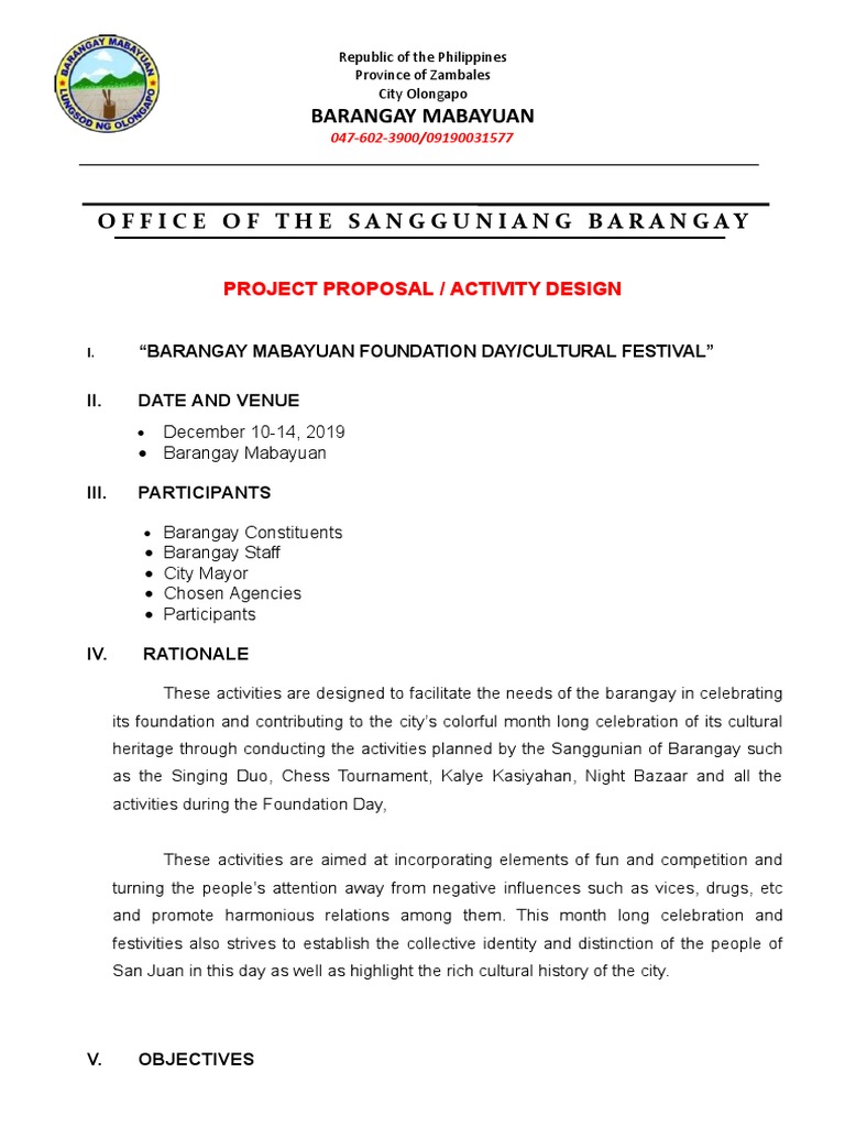 Celebrating Community: Barangay Mabayuan's Proposal for a Foundation ...