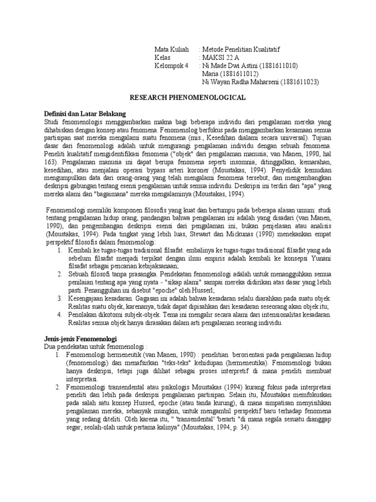 RMK Metod Kualitatif Fenomenologi SAP 7 | PDF