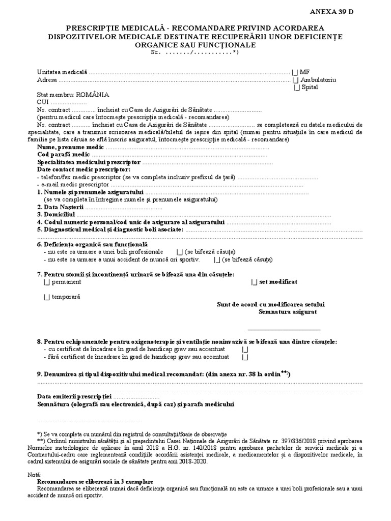 Model Recomandare Dispozitive Medicale 2020 | PDF