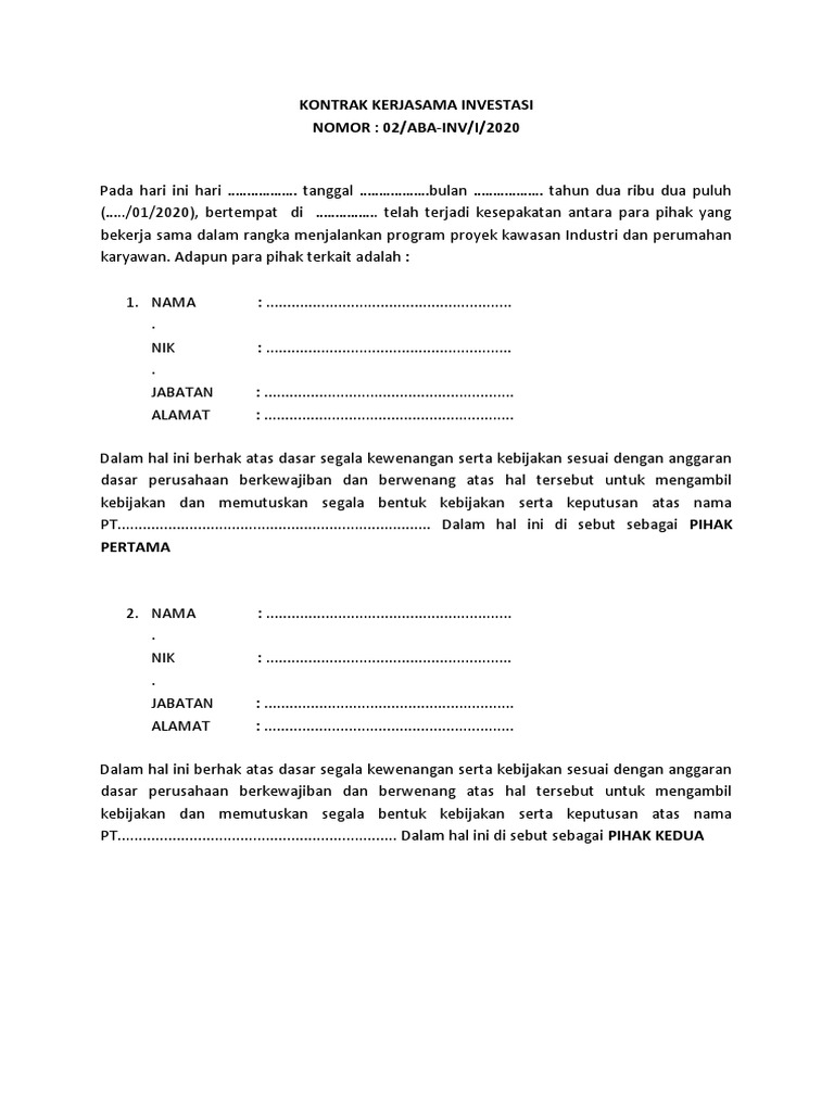 Draft Kontrak Inv | PDF | Pengelolaan Keuangan & Uang