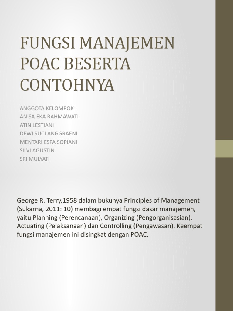 Fungsi Manajemen Poac Beserta Contohnya | PDF
