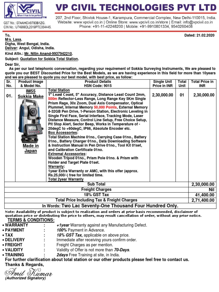 Quotation For Sokkia Total Station PDF | PDF | Manufactured Goods | Computing And Information ...