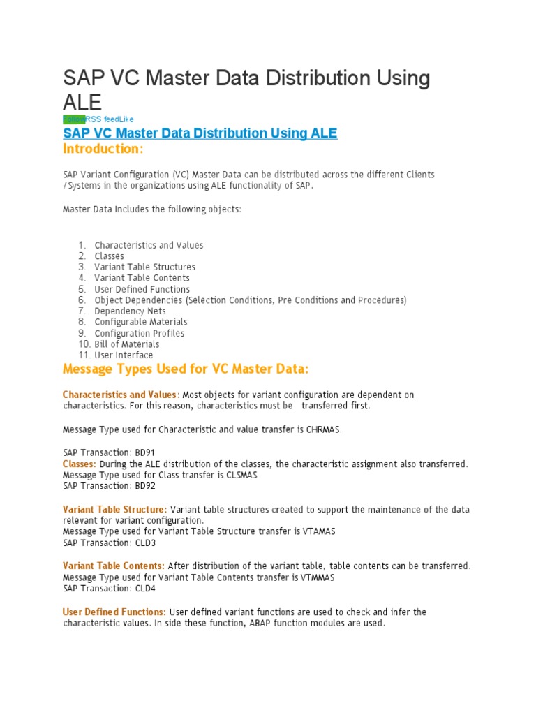 SAP VC Master Data Distribution Using ALE | Download Free PDF ...
