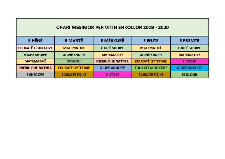 Orari Mësimor Për Vitin Shkollor 2019 PDF | PDF