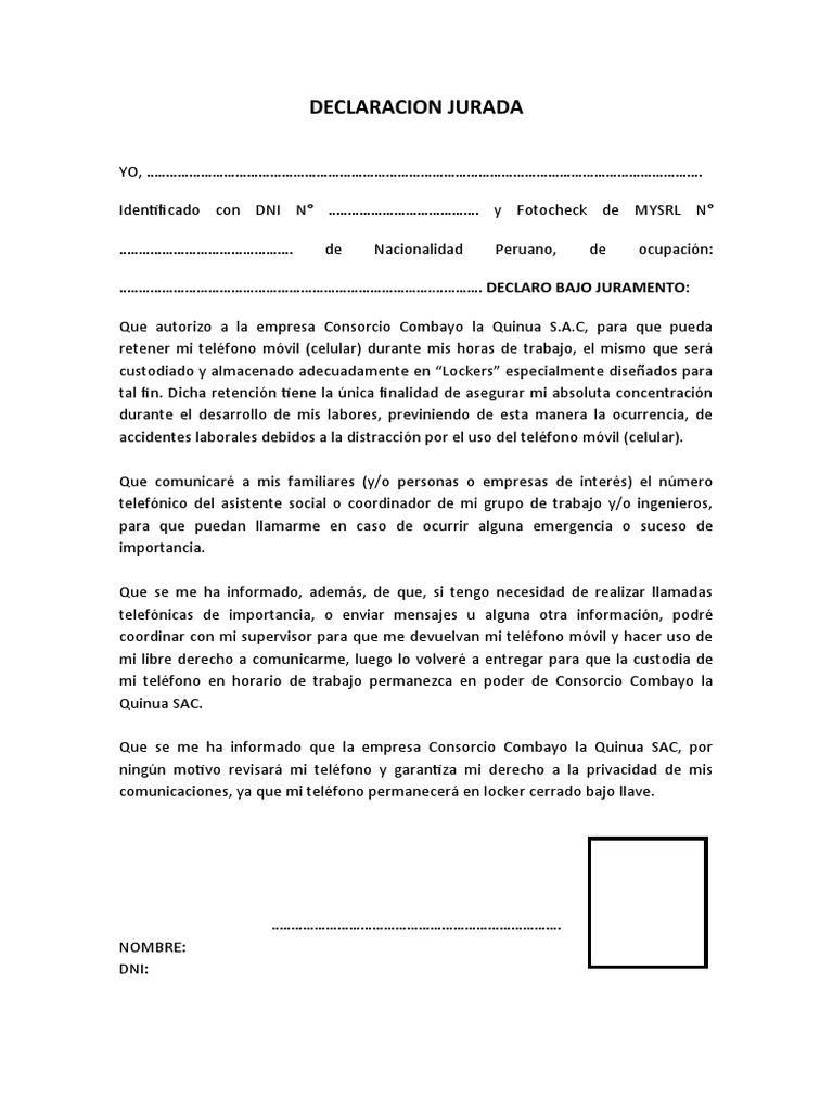 CCQ Declaracion Jurada Retencion Del Celular Rv.00 | PDF