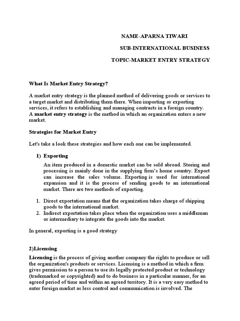 Market Entry strategy-WORD | PDF | Joint Venture | License