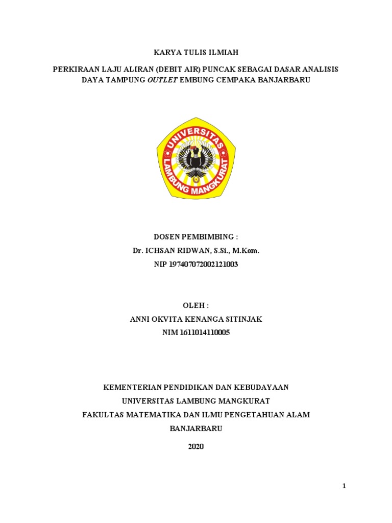 Analisis Debit Air Outlet Embung Cempaka | PDF