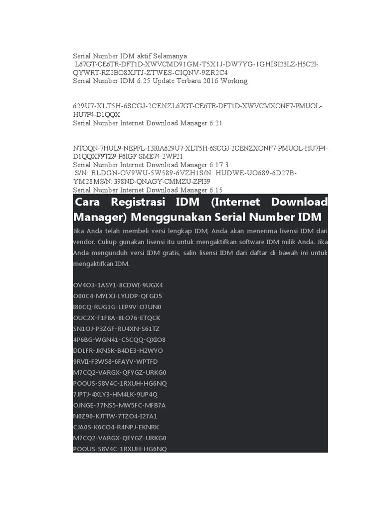 Serial Number IDM Aktif Selamanya | PDF | Bisnis | Komputer