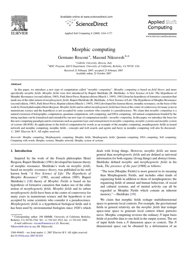 Morphic Computing: Germano Resconi, Masoud Nikravesh | PDF | Rupert Sheldrake | Quantum Mechanics