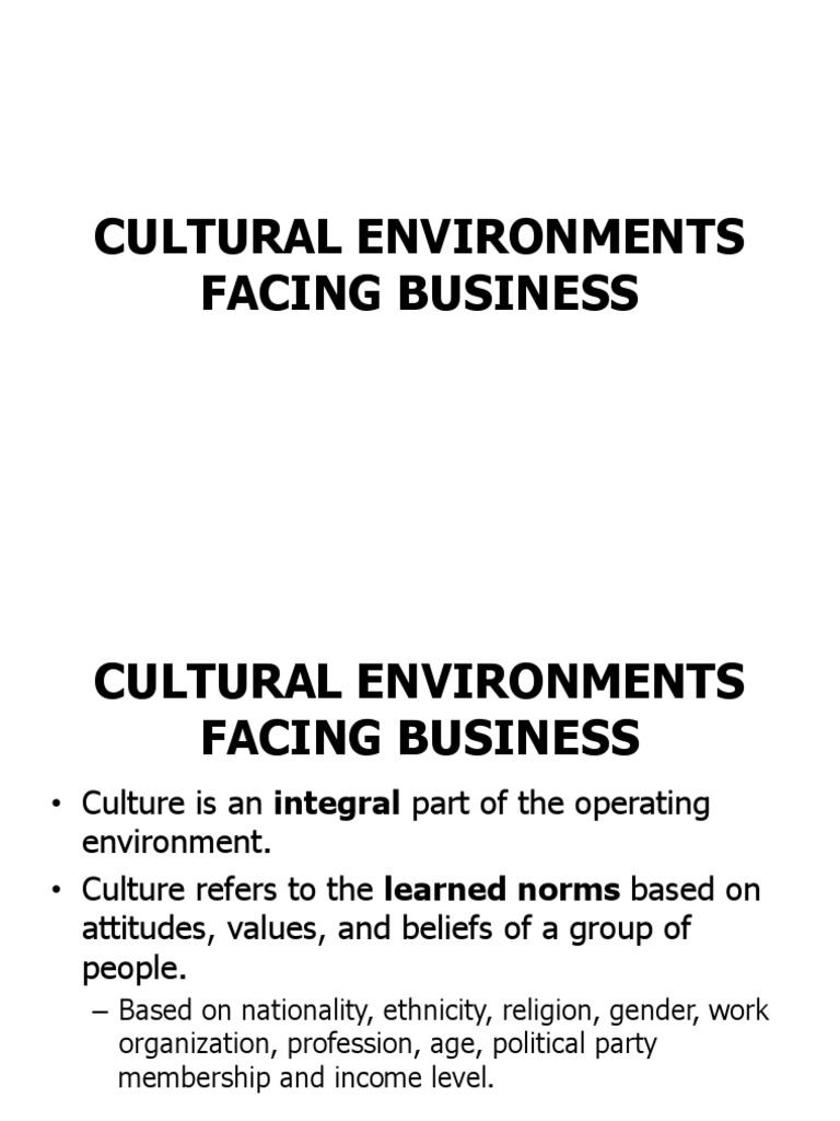 LECTURE 2. Cultural Environments Facing Business PDF | PDF | Motivation ...
