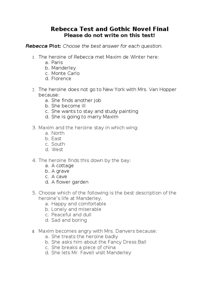 Rebecca Test and Gothic Novel Final | PDF | General Fiction