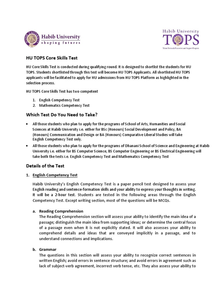 HU TOPS Admission Test Overview | PDF | Bachelor Of Science | Equations