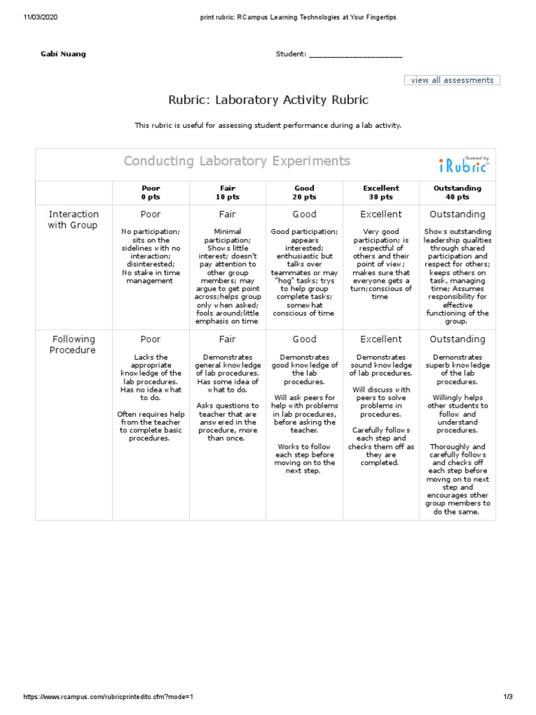 Rubric - Lab Activity | PDF | Rubric (Academic) | Observation