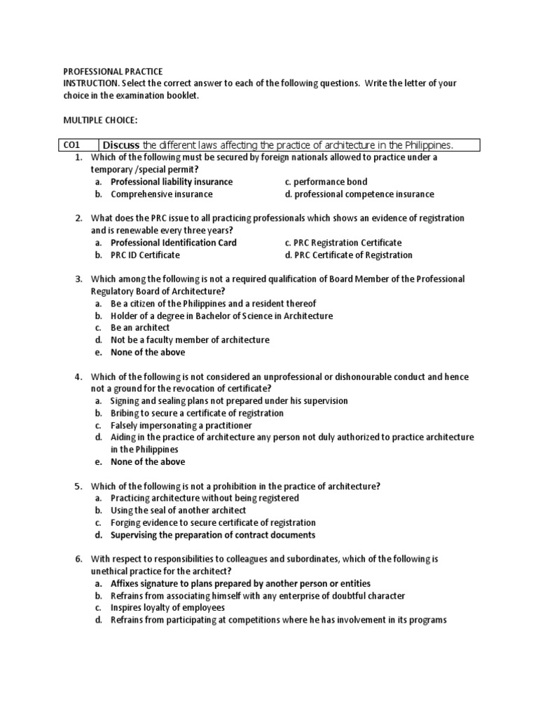 Professional Practice Exam for Architects | PDF | Architect ...