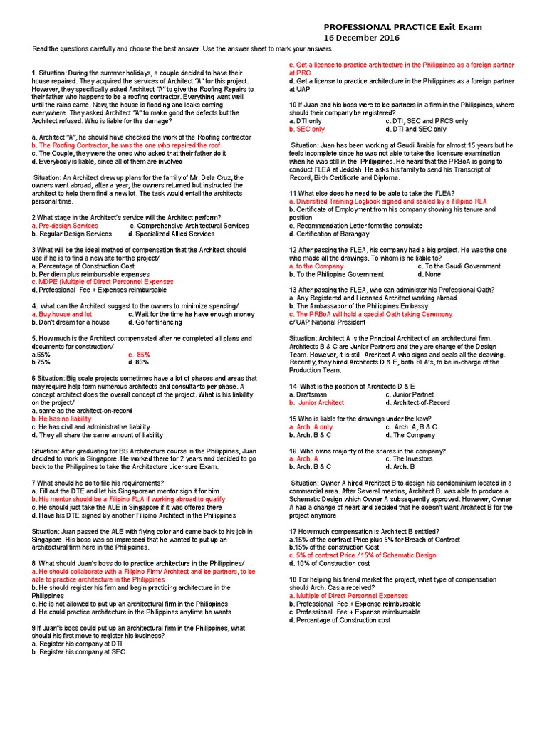 Professional Practice Exit Exam Long | PDF | Architect | Stairs