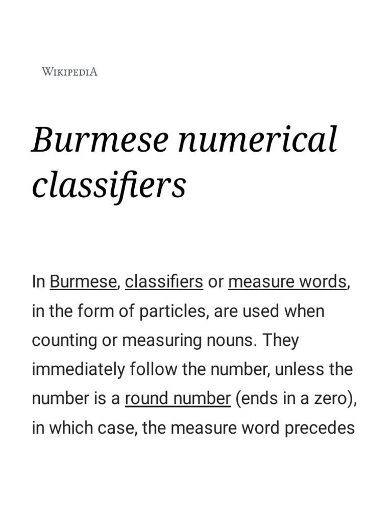 Burmese Numerical Classifiers - Wikipedia PDF | PDF | Linguistic ...