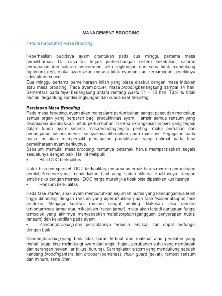 Management Brooding | PDF | Teknologi & Rekayasa