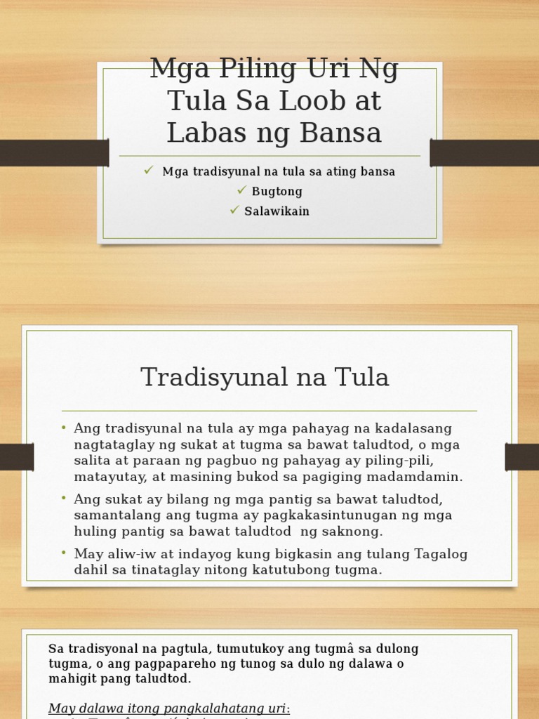 Mga Piling Uri NG Tula Sa Loob at | PDF