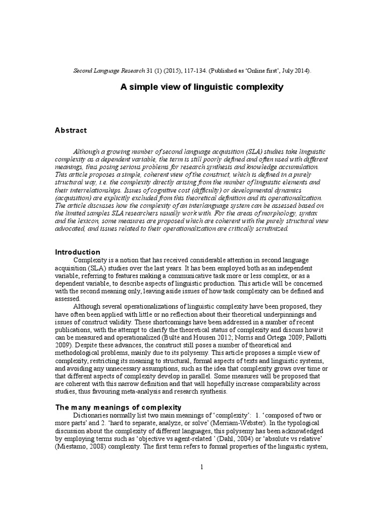 A Simple View of Linguistic Complexity | PDF | Morphology (Linguistics) | Clause