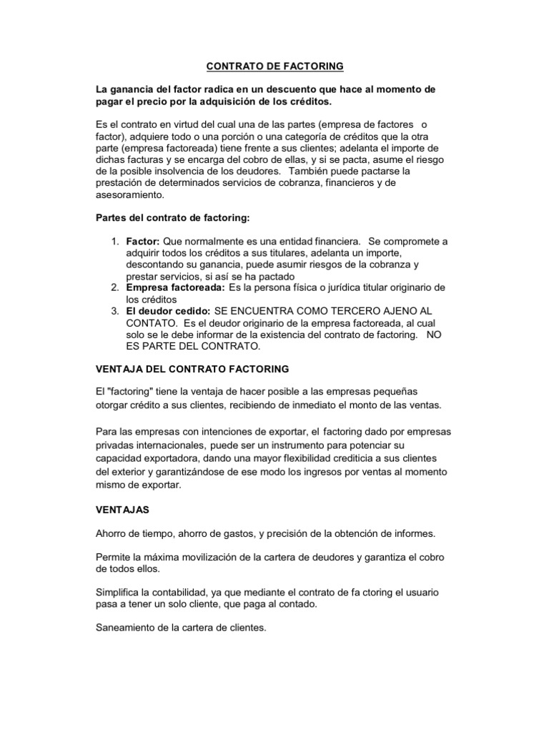 Contrato de Factoring: Guía y Ejemplo | PDF | Factoring (Finanzas) | Pagos