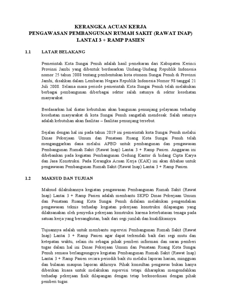 KAK Pengawasan Pembangunan Rumah Sakit (Rawat Inap) Lantai 3 + Ramp ...