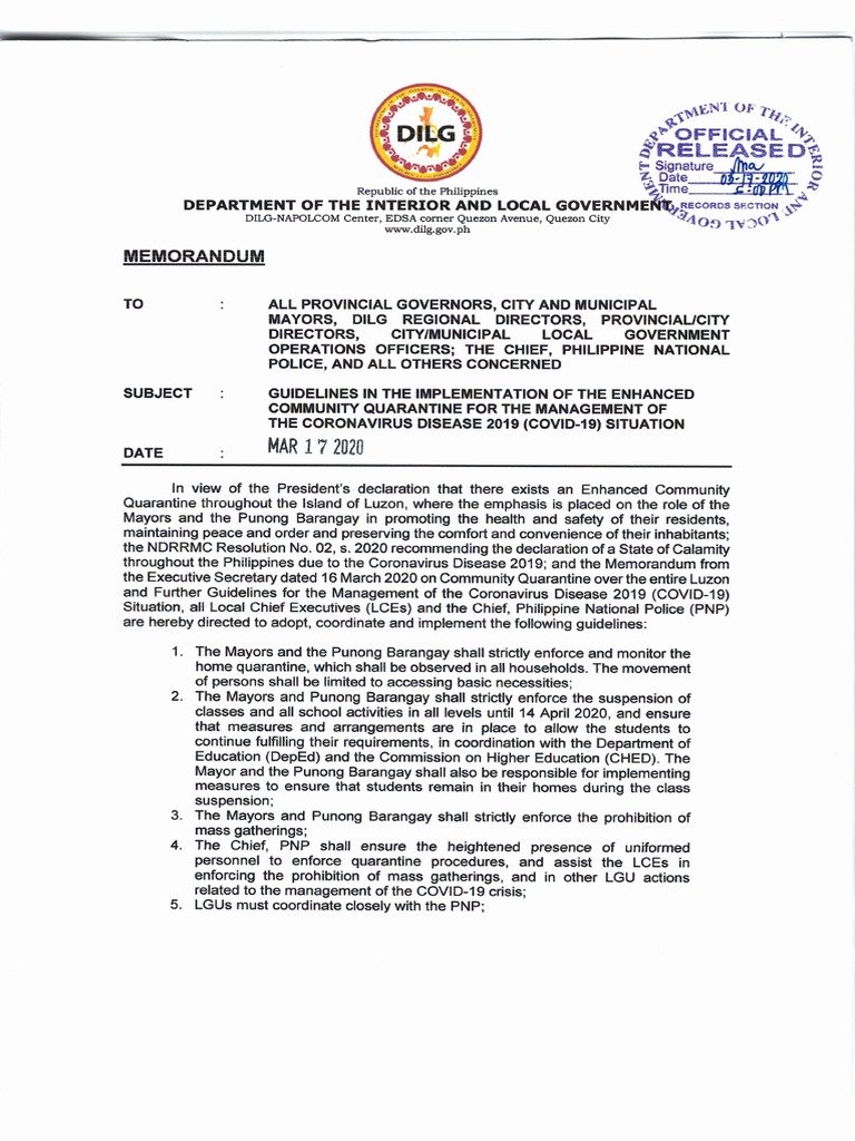 DILG Memorandum Dated March 17 | PDF