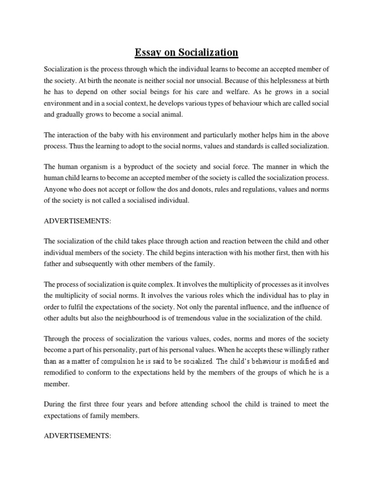 Essay On Socialization | Download Free PDF | Socialization | Self