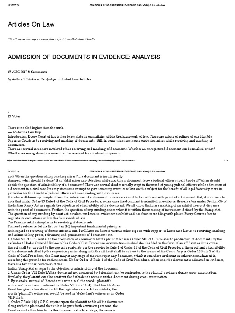 Document Admission in Evidence Guide | PDF | Evidence | Lawsuit