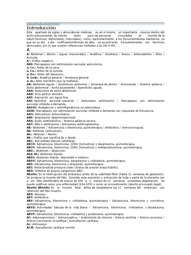 Abreviaturas Medicas | PDF | Cáncer | Diabetes