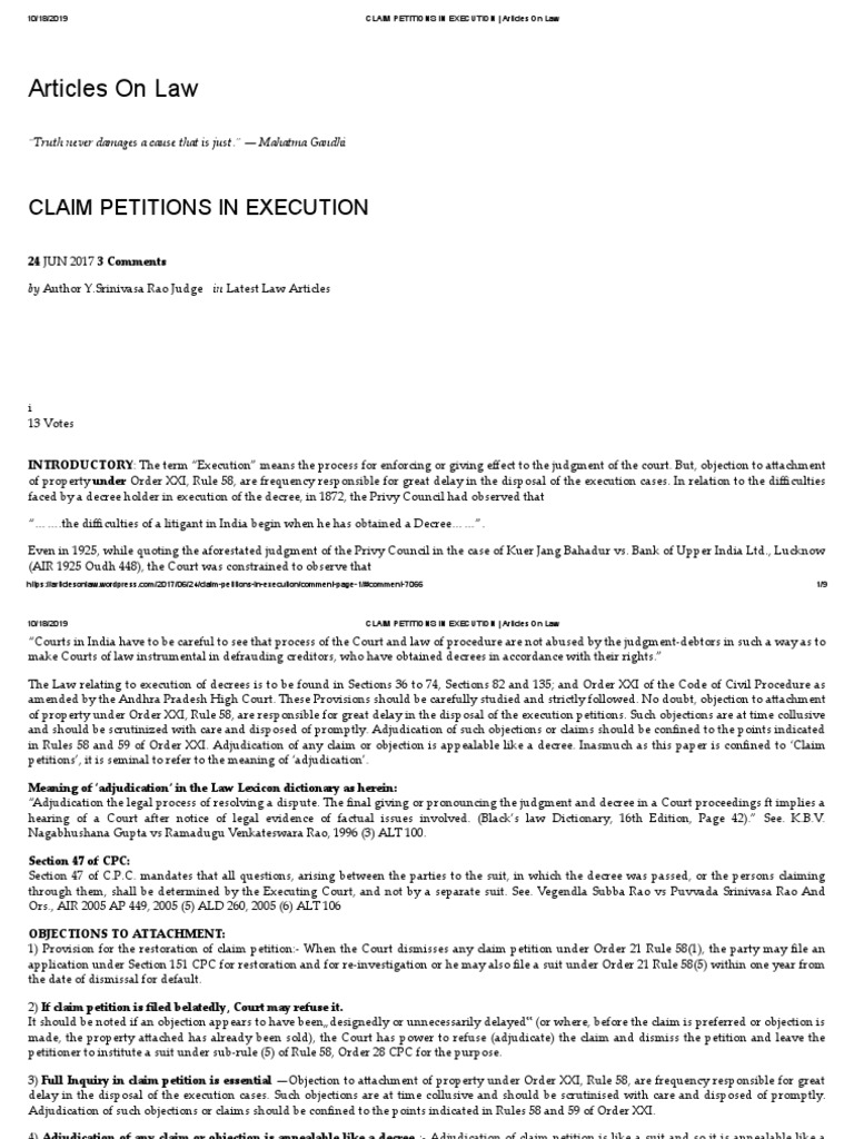 Claim Petitions in Execution | PDF | Adjudication | Lawsuit