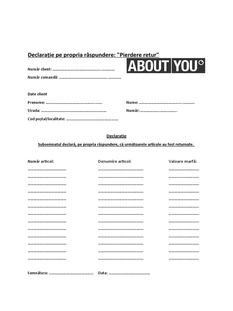 Declaration Missing Parcel Return | PDF