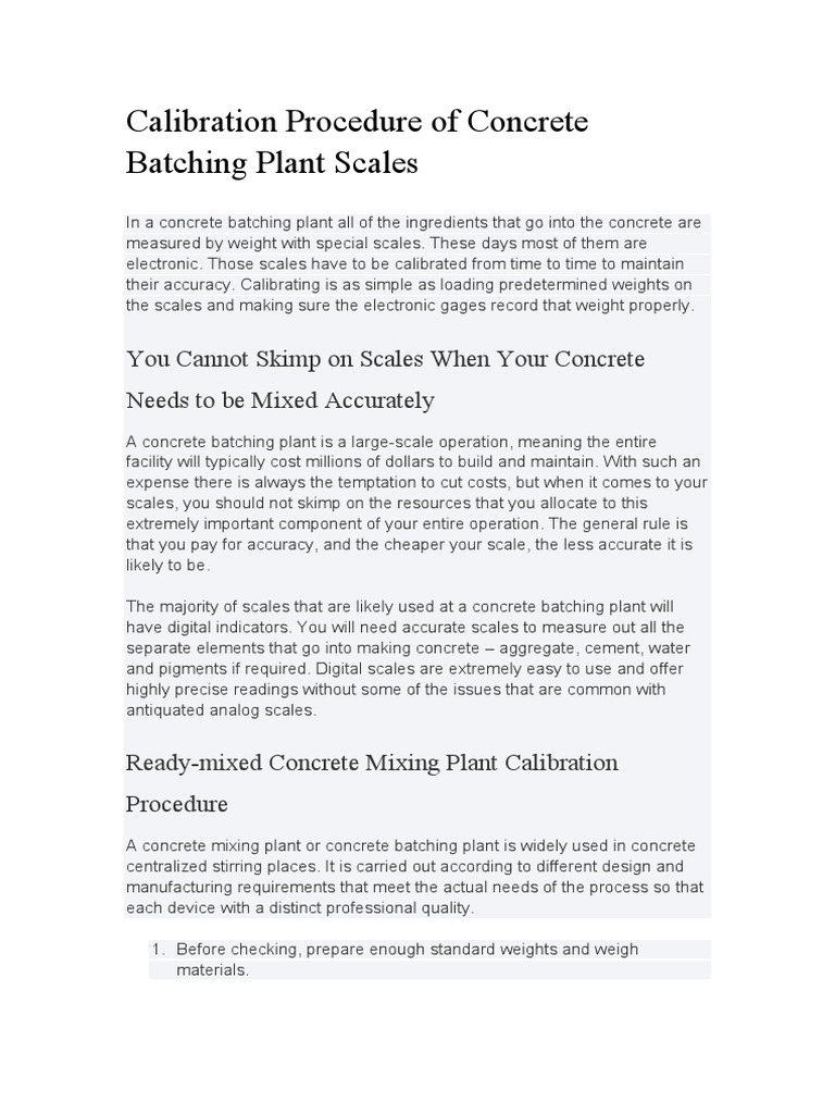 Concrete Batching Plant Calibration Guide | PDF | Calibration | Concrete